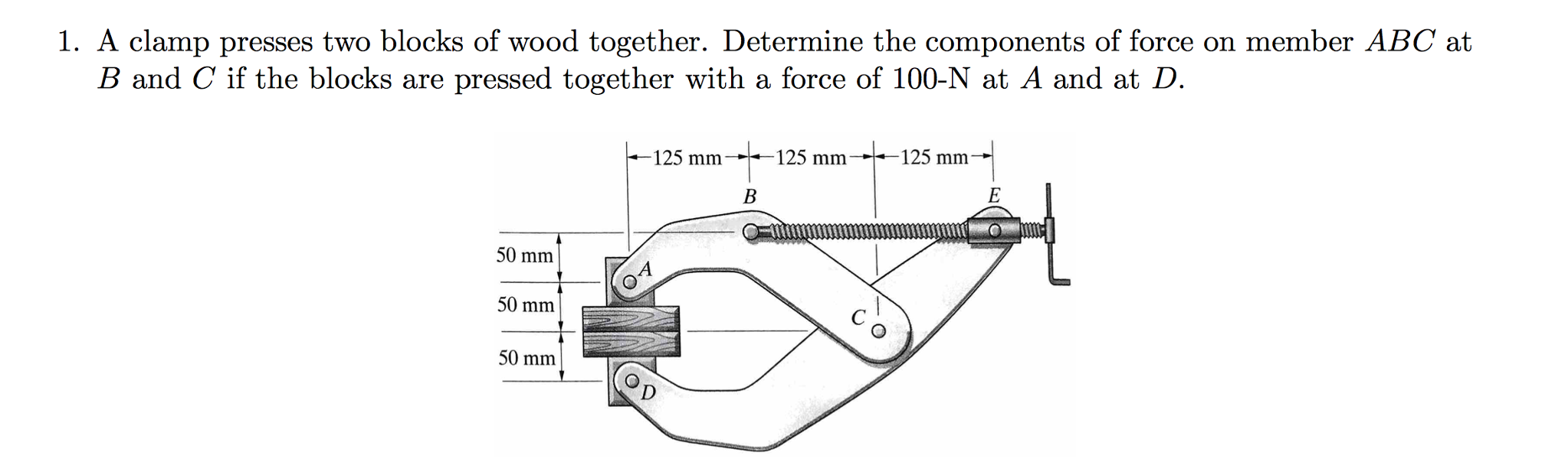 Solved A clamp presses two blocks of wood together. | Chegg.com