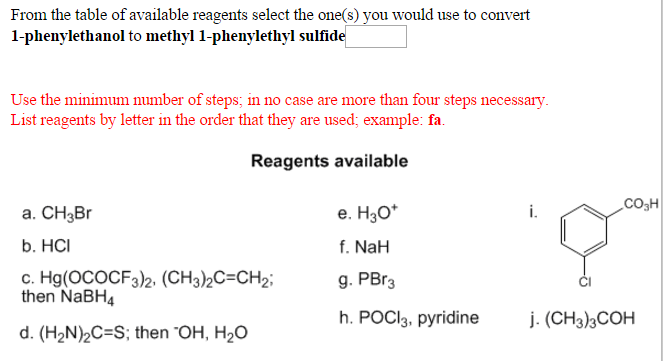 Solved From the table of available reagents select the | Chegg.com