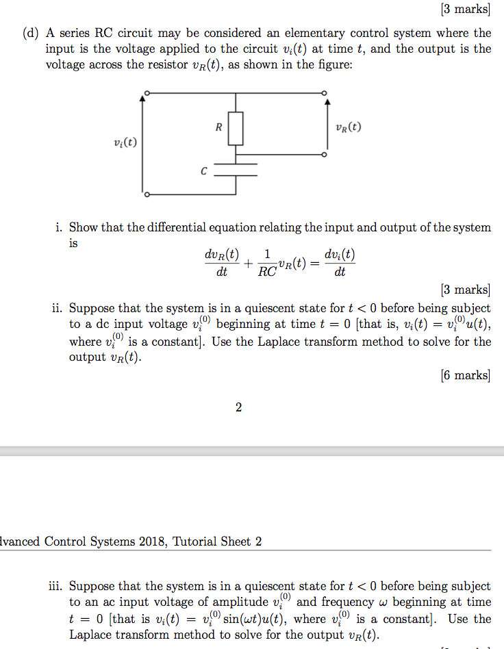 Solved 3 marks] (d) A series RC circuit may be considered an | Chegg.com