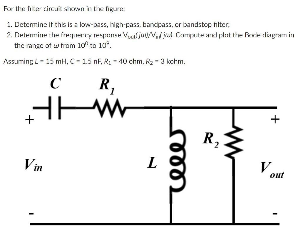 Solved For the filter circuit shown in the figure 1. | Chegg.com