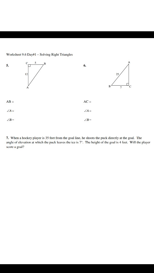 Solved Work sheel 9.6 Day#1-Solving Right Triangles Name | Chegg.com
