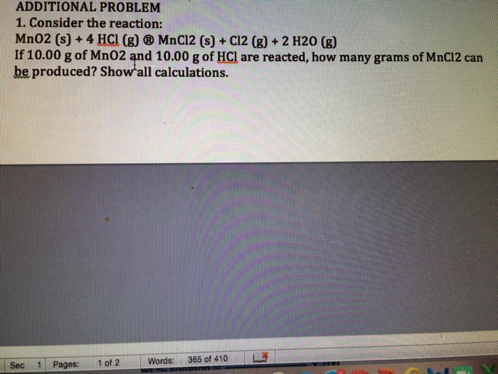 Solved ADDITIONAL PROBLEM 1. Consider the reaction: Mn02 (s) | Chegg.com
