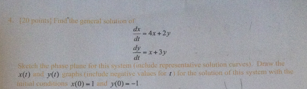 Solved Find the general solution of dx/dt = 4x + 2y dy/dt = | Chegg.com