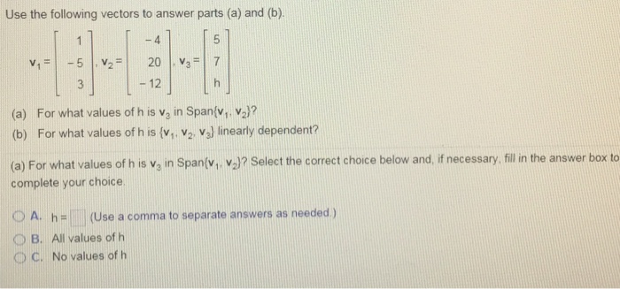 Solved Use the following vectors to answer parts (a) and (b) | Chegg.com