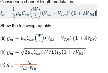 Solved Considering channel length modulation, Show the | Chegg.com