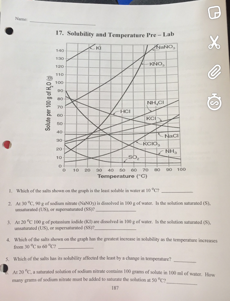 Solved Name: 17. Solubility and Temperature Pre- Lab KI aNO | Chegg.com