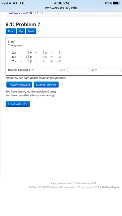 Solved 99 AT&T LTE 4:38 PM 82% webwork as uky.edu webwork ma | Chegg.com