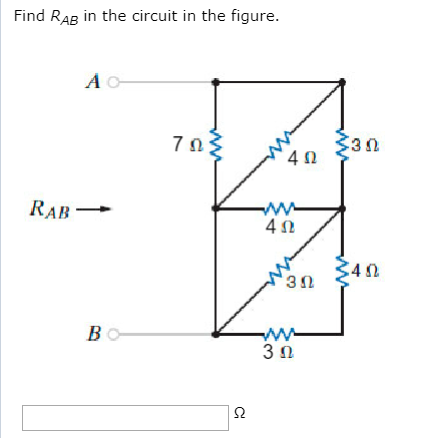Solved Find RAB in the circuit in the figure 7Ω 3Ω 4Ω RAB → | Chegg.com