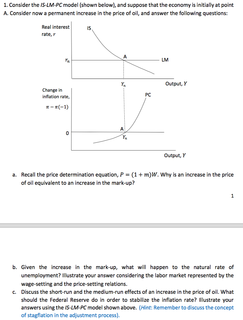 Solved 1. Consider the IS-LM-PC model (shown below), and | Chegg.com