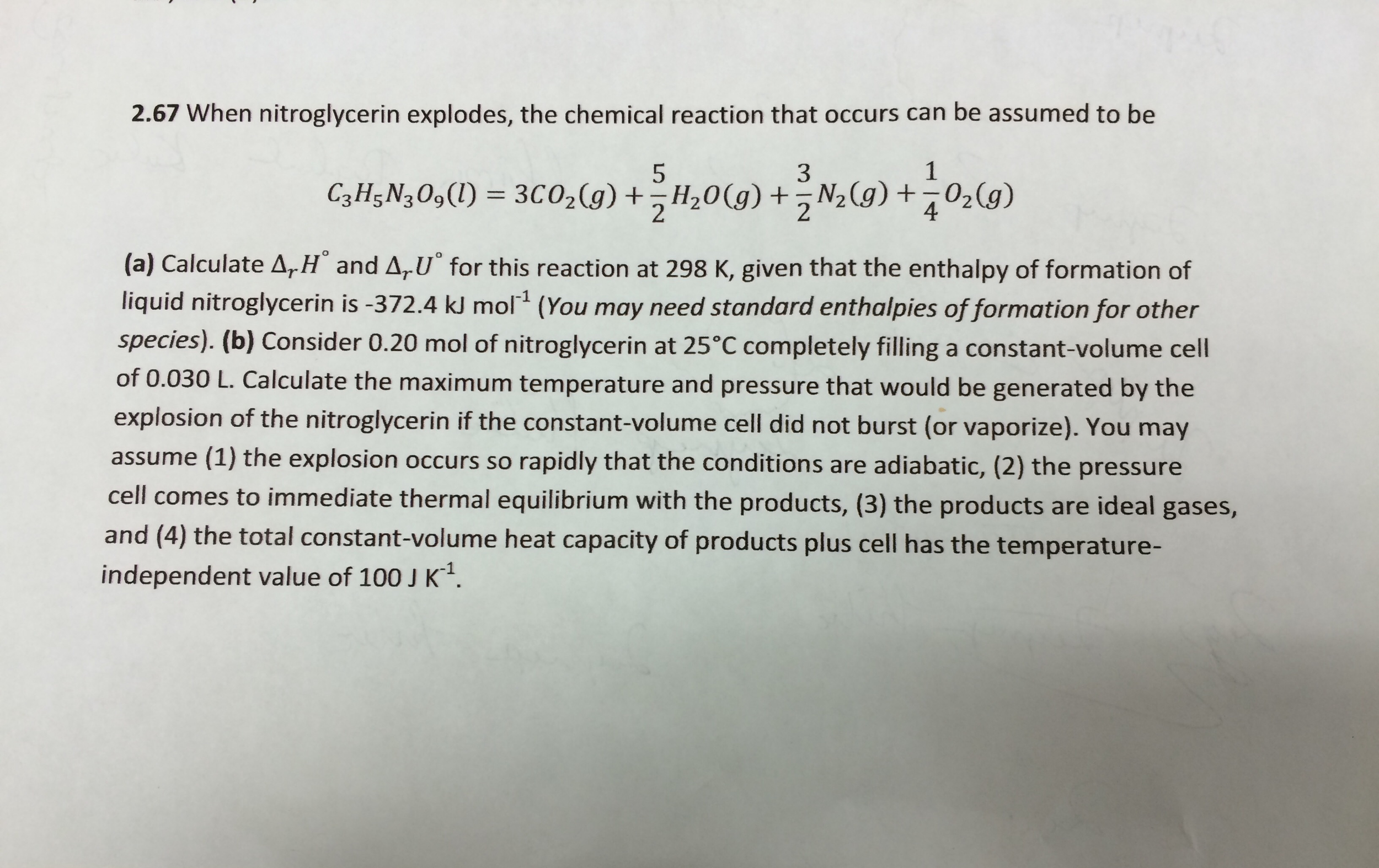 Solved: 2.67 When Nitroglycerin Explodes, The Chemical Rea... | Chegg.com