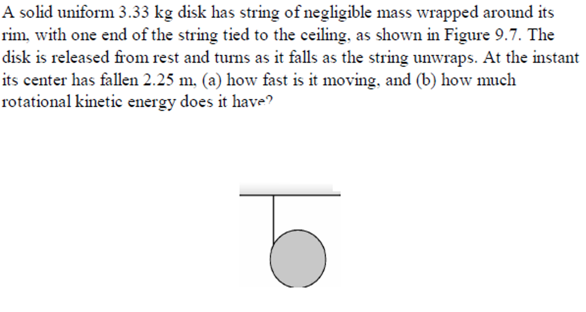 Solved A solid uniform 3.33 kg disk has string of negligible | Chegg.com