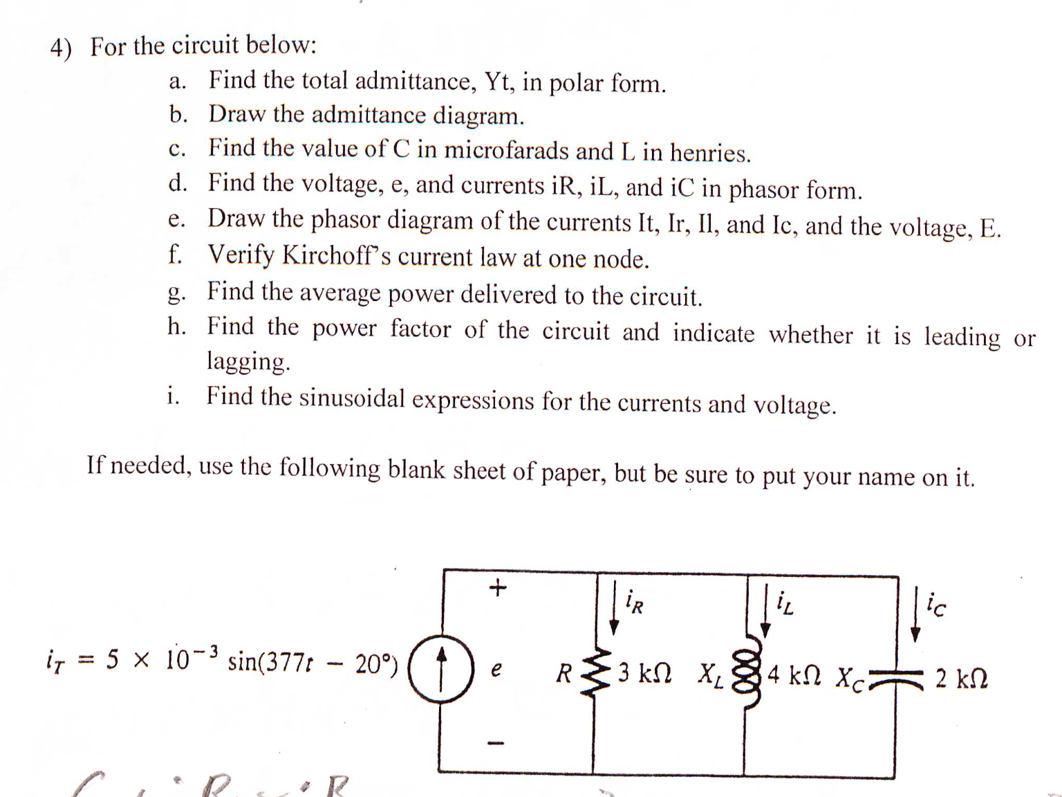 Solved For the circuit below: Find the total admittance, | Chegg.com