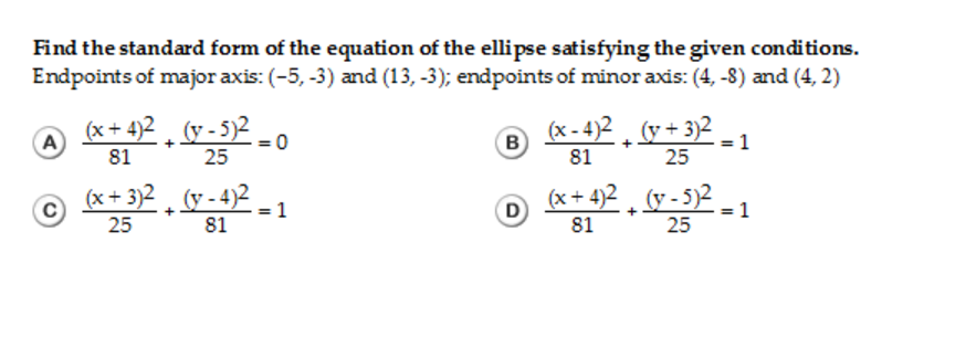 Solved Find the standard form of the equation of the ellipse | Chegg.com