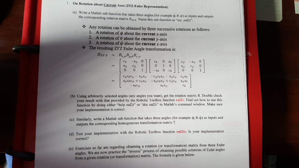 1. On Rotation about Current Axes (ZYZ-Euler | Chegg.com