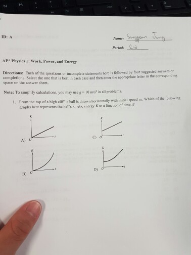 Solved Period: AP Physics 1: Work, Power, and Energy | Chegg.com