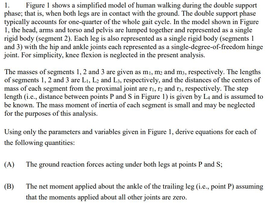 Solved Figure 1 shows a simplified model of human walking | Chegg.com