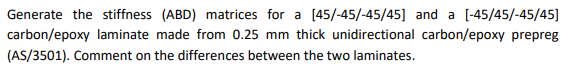 Solved Generate the stiffness (ABD) matrices for a | Chegg.com