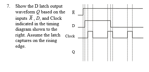 Solved 7. Show the D latch output waveform Q based on the | Chegg.com