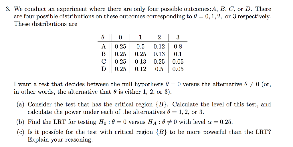 Solved We conduct an experiment where there are only four | Chegg.com
