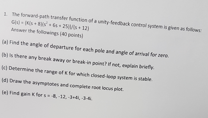 Solved The forward-path transfer function of a | Chegg.com