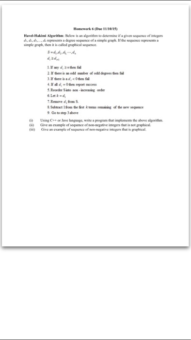 Solved Havel - Hakimi Algorithm: Below is an algorithm to | Chegg.com