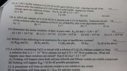 Solved A 1.00 I, buffer solution is 0.250 M in Hf and 0.250 | Chegg.com