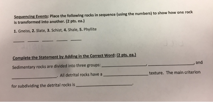 Solved Sequencing Events: Place the following rocks in | Chegg.com