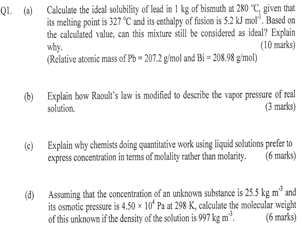 Solved (a) Calculate the ideal solubility of lead in 1 kg of | Chegg.com