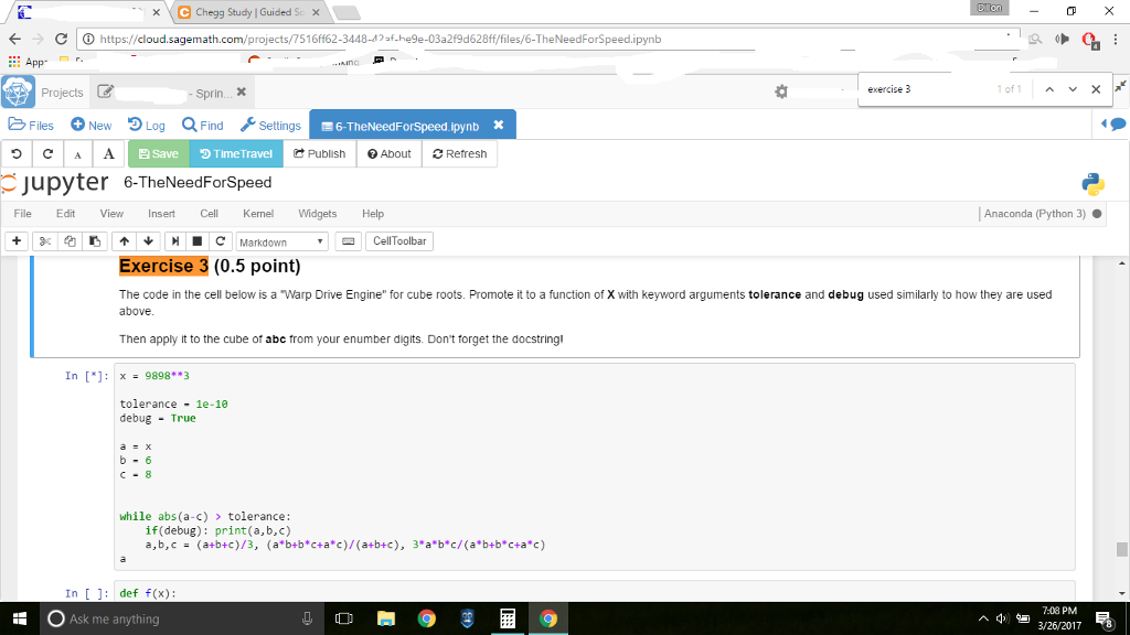 Solved C O https://cloud sage ipynb math.com/proje CAA Save | Chegg.com