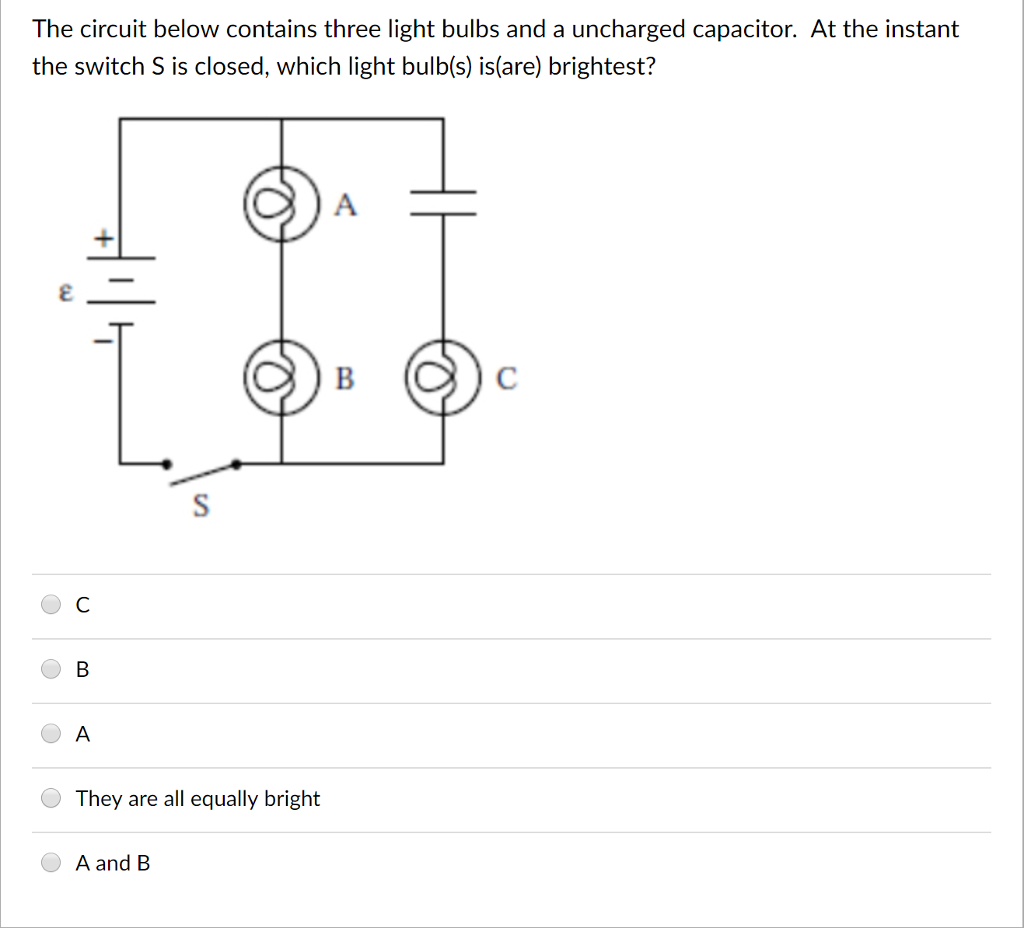 Solved The circuit below contains three light bulbs and a | Chegg.com