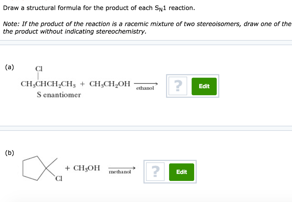 Solved Draw a structural formula for the product of each SN1 | Chegg.com