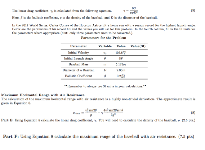 Solved 60 The linear drag coefficient, γ, is calculated from | Chegg.com