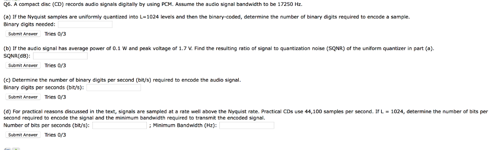 Solved Q6 A Compact Disc Cd Records Audio Signals