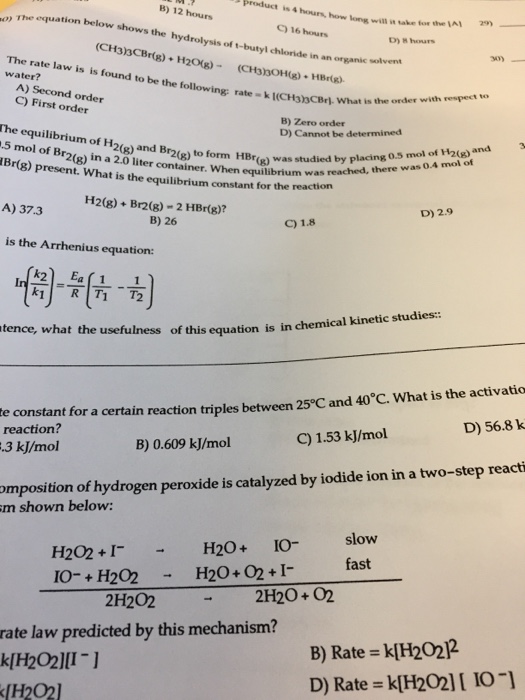 Solved The Equation Below Shows The Hydrolysis Of T Butyl