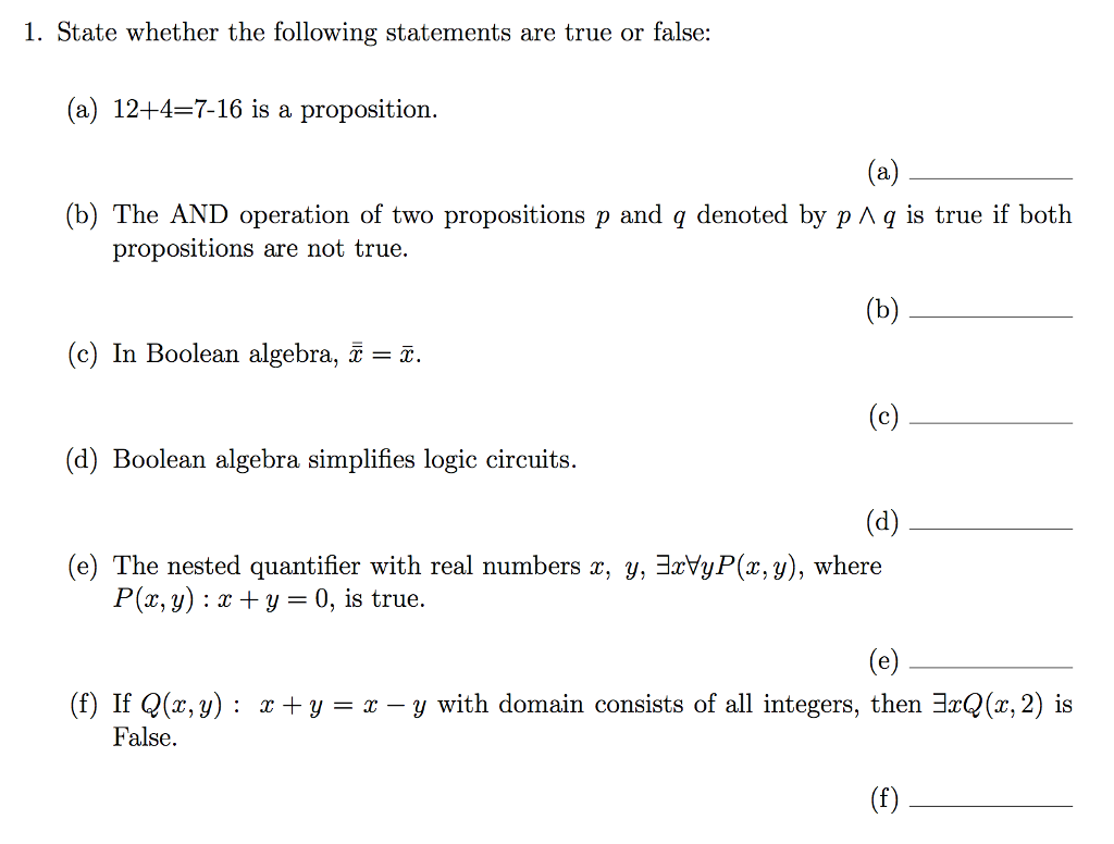 Solved 1. State whether the following statements are true or | Chegg.com