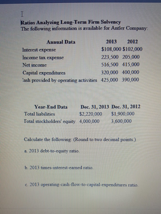 Solved Ratios Analyzing Long Term Firm Solvency The | Chegg.com