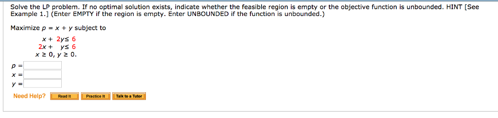 Solved Solve the LP problem. If no optimal solution exists, | Chegg.com