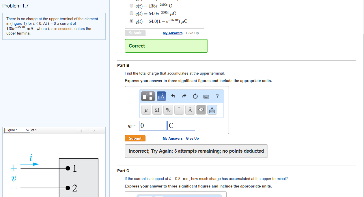 Solved Problem 1.7 There is no charge at the upper terminal | Chegg.com