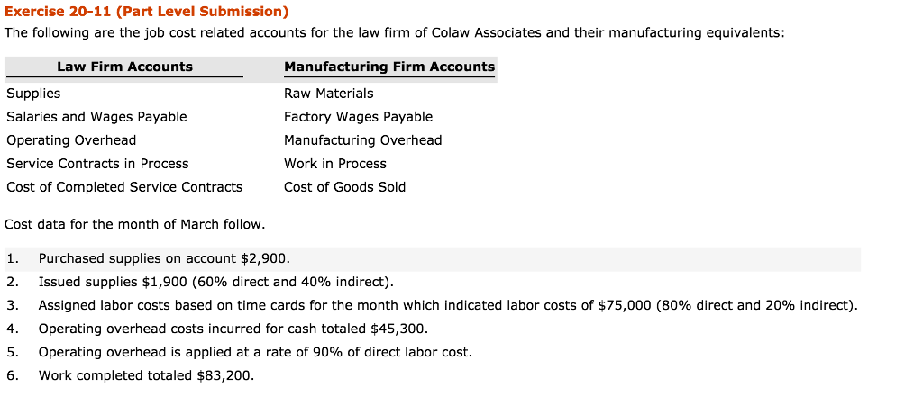 Solved Exercise 20-11 (Part Level Submission) The following | Chegg.com