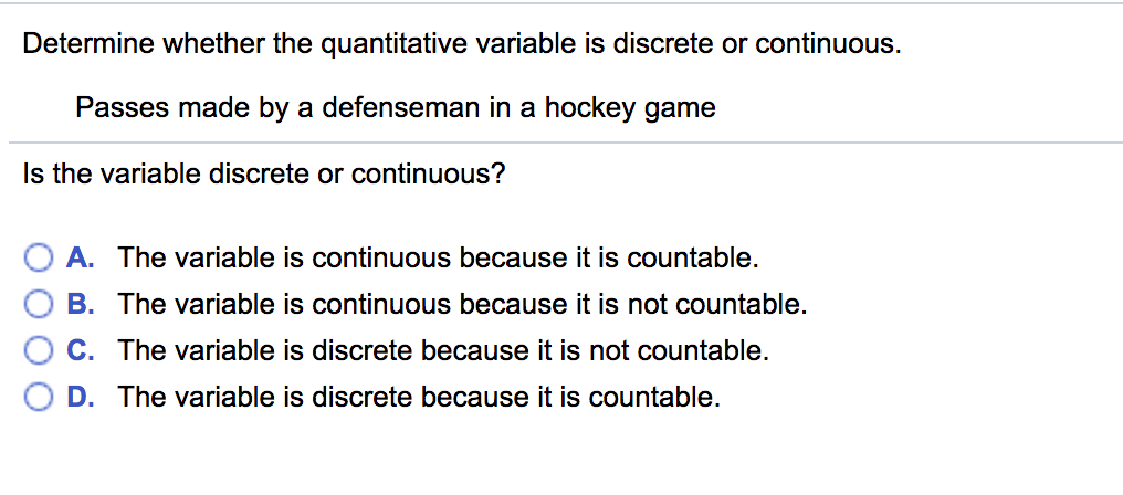 Solved Determine whether the quantitative variable is | Chegg.com
