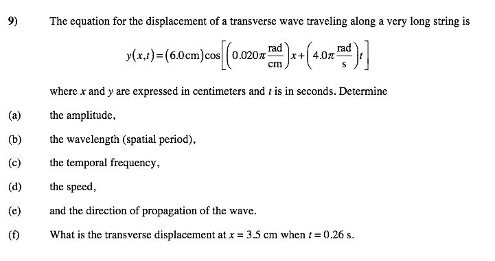 Solved The equation for the displacement of a transverse | Chegg.com