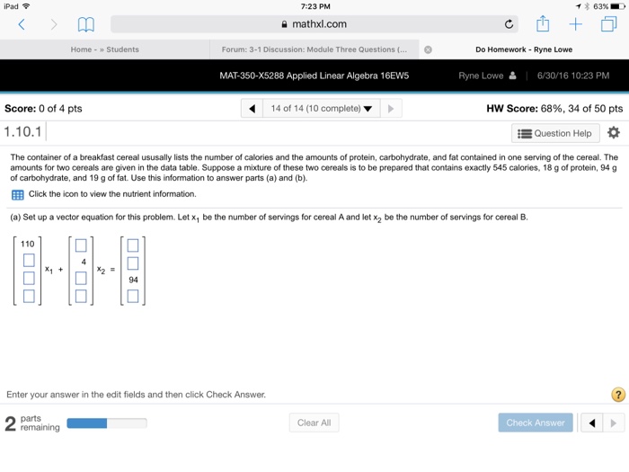 The container of a breakfast cereal usually lists the | Chegg.com