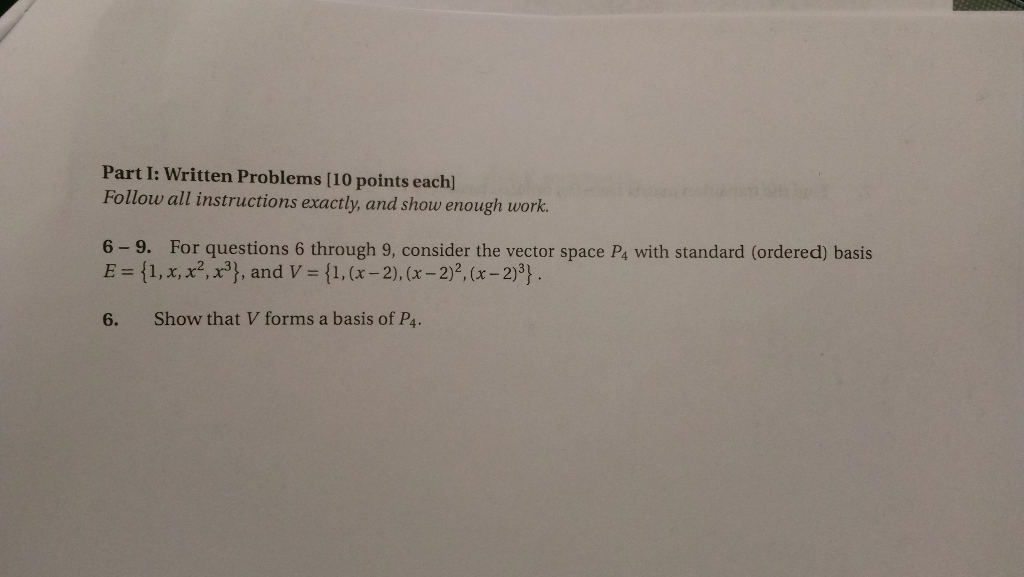 Solved Part I: Written Problems [10 points each] Follow all | Chegg.com