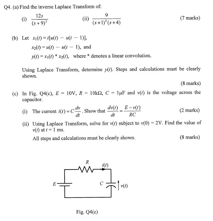 Solved Q4. (a) Find the inverse Laplace Transform of: (i2 (7 | Chegg.com