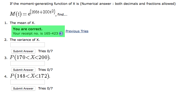 Solved If the moment-generating function of X is (Numerical | Chegg.com