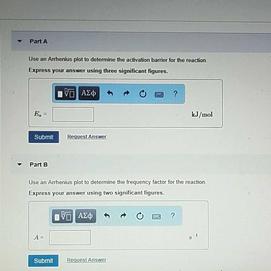 Solved Part A Use an Arrhenius plot to determine the | Chegg.com
