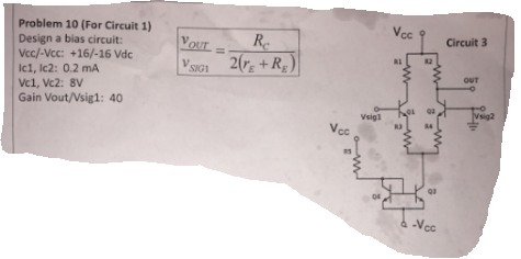 Solved Design a bias circuit: Vcc/-Vcc: +16/-16 Vdc lc1, | Chegg.com