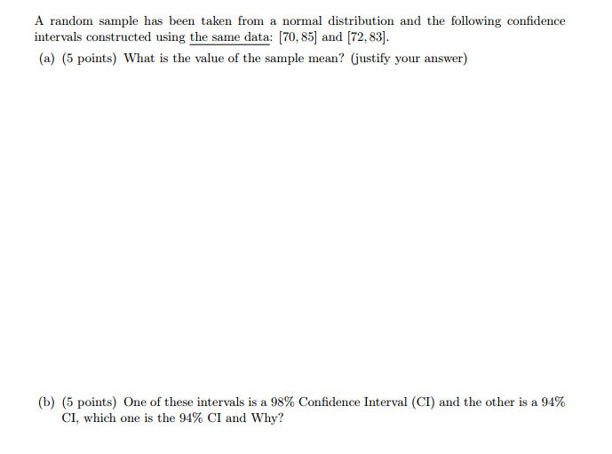 Solved A random sample has been taken from a normal | Chegg.com