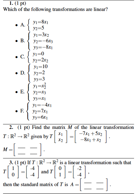 Which of the following transformations are linear? | Chegg.com