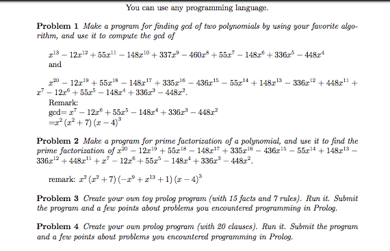 Make a program for finding gcd of two polynomials by | Chegg.com